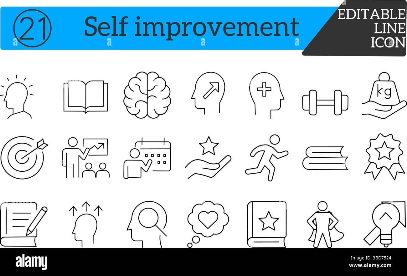 Self improvement Line Icon Set – Editable stroke pictograms covering ...