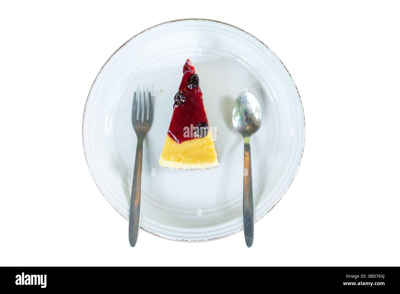 Die cut of Blueberry Cheesecake in the plate on white isolated Stock ...