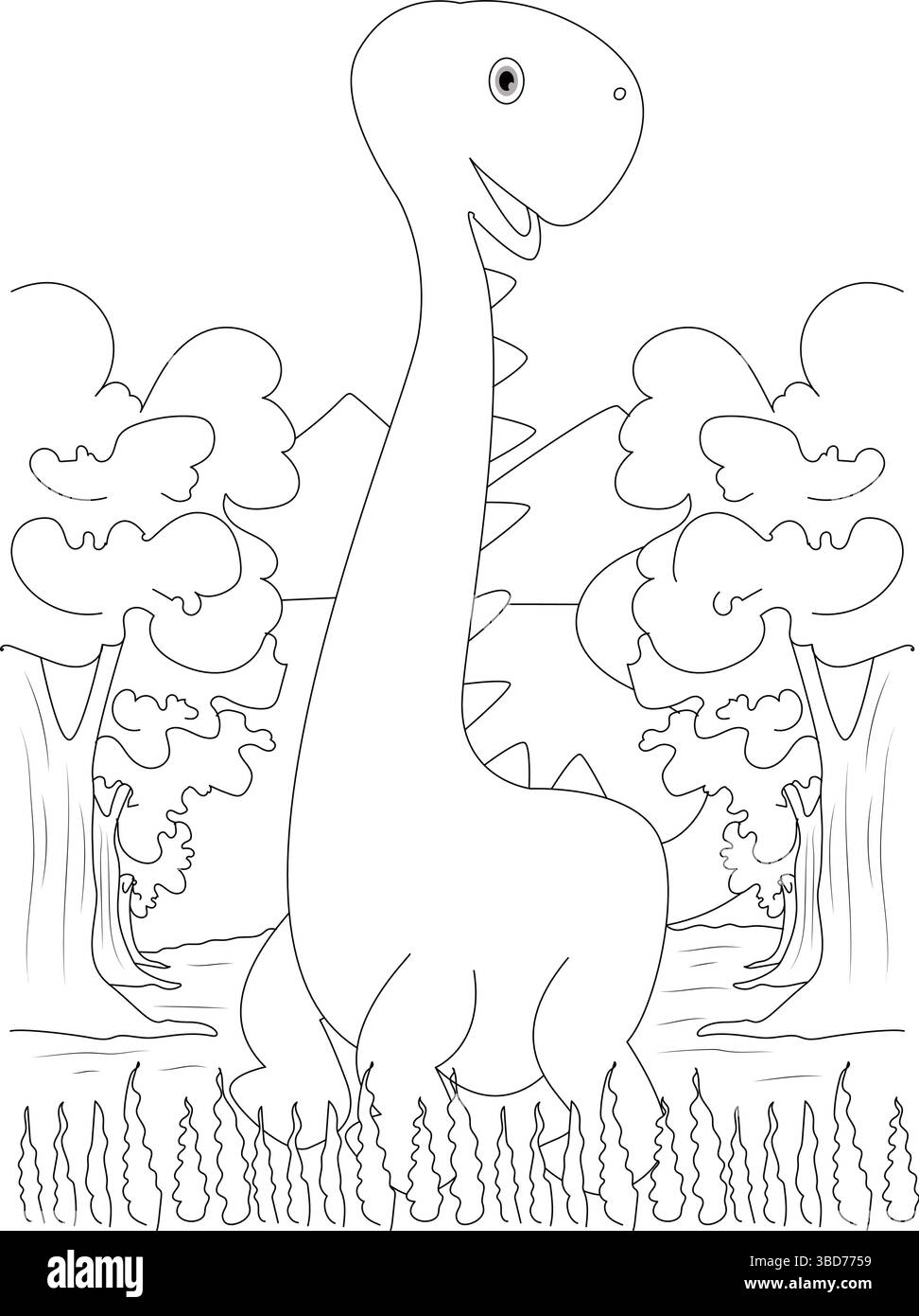A friendly, long-necked cartoon dinosaur (Brontosaurus or Apatosaurus ...