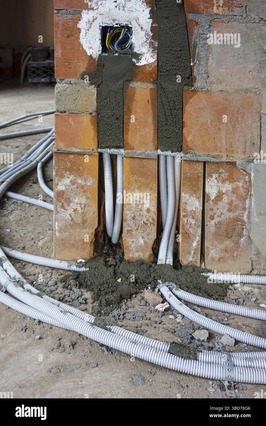 Electric wires, electrical cables, wiring on the floor to electrical ...
