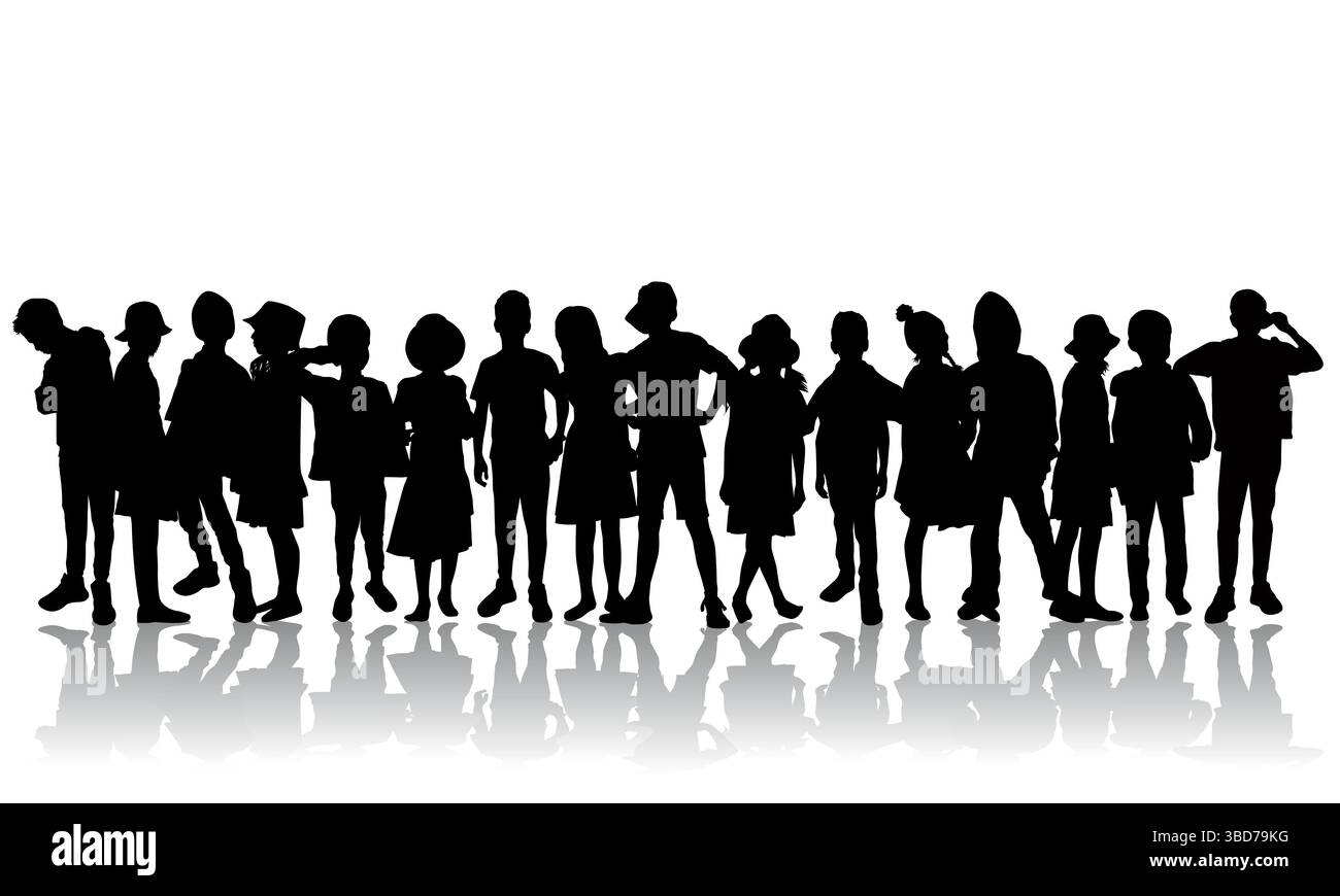 Silhouette of a Diverse Group of Children Standing Together Stock ...