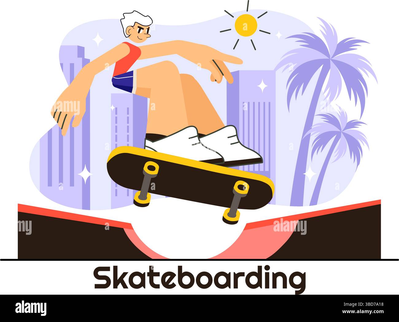 Skateboarding Vector Illustration featuring Skateboarders Jumping on a ...