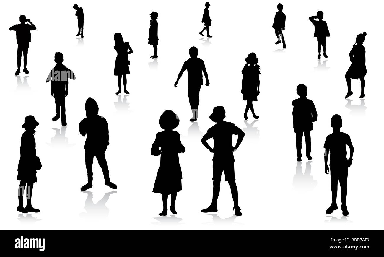 Silhouette of a Diverse Group of Children Standing Together Stock ...