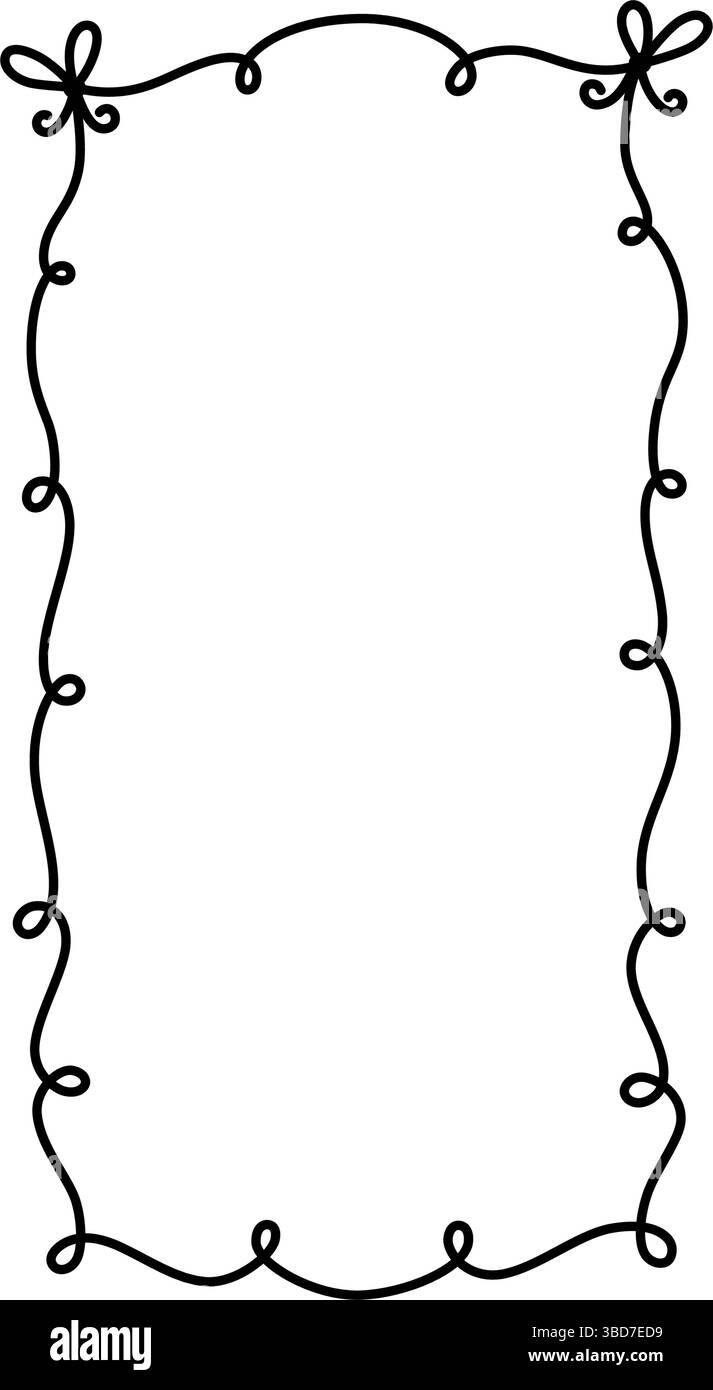 Ribbon bow doodle frame. Hand drawn vintage bow border. Doodle line ...