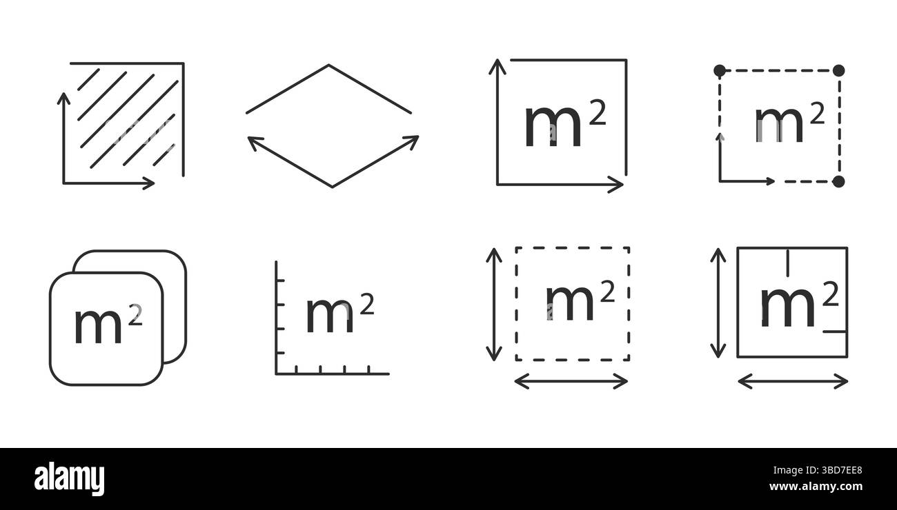 Square meter icon line quantity area, m2 measuring area sign symbol ...