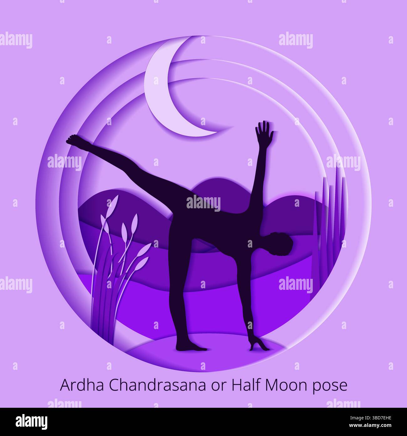 International Yoga Day. Ardha Chandrasana pose. Half Moon pose. Paper ...