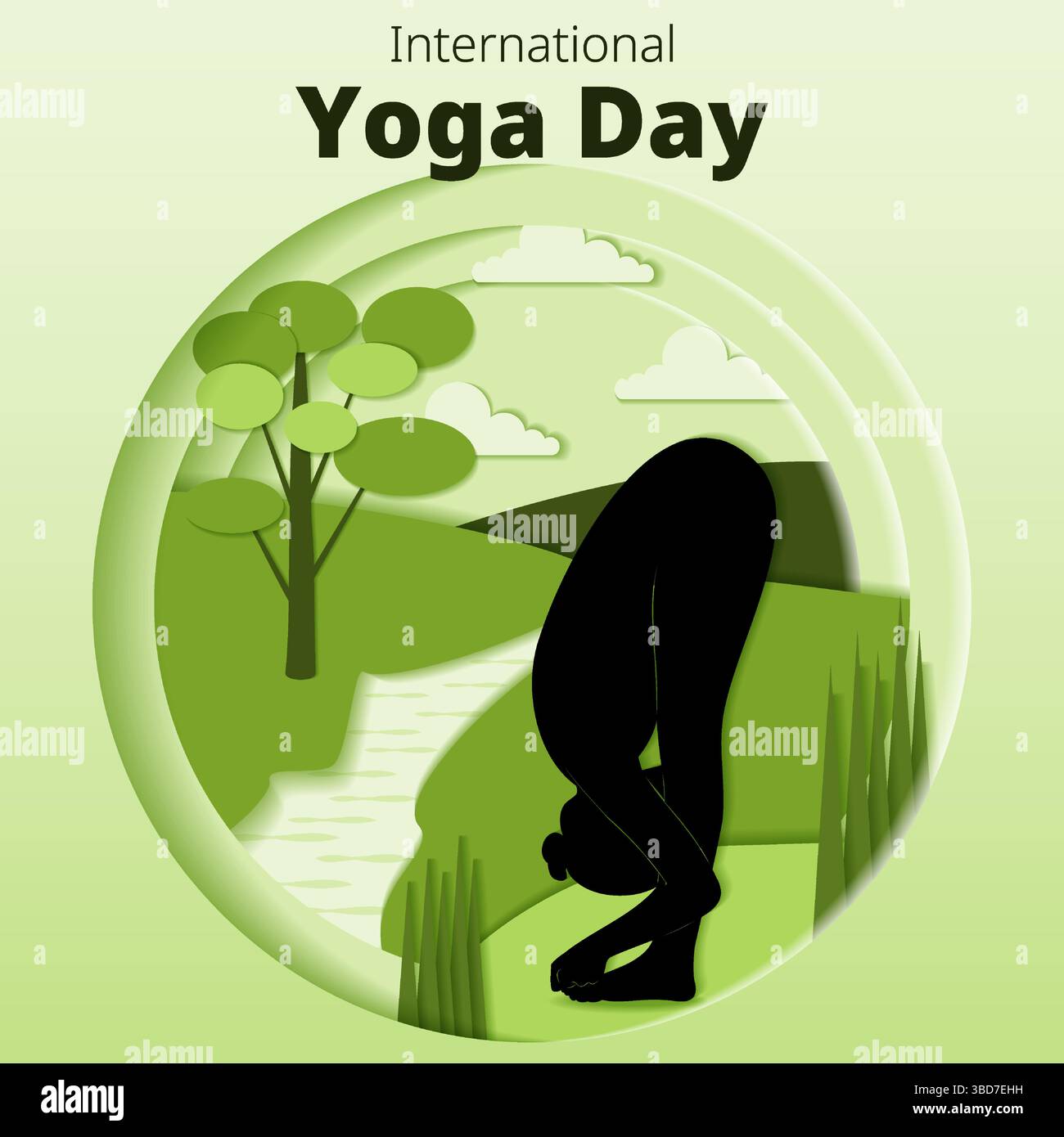 International Yoga Day. Square template. Padangushthasana pose. Big Toe ...