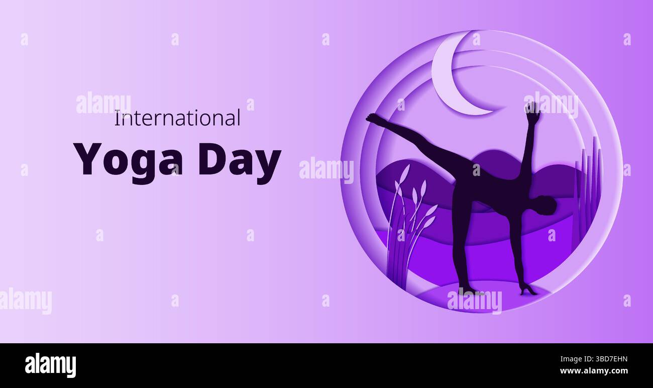 International Yoga Day. Horizontal template. Ardha Chandrasana pose ...
