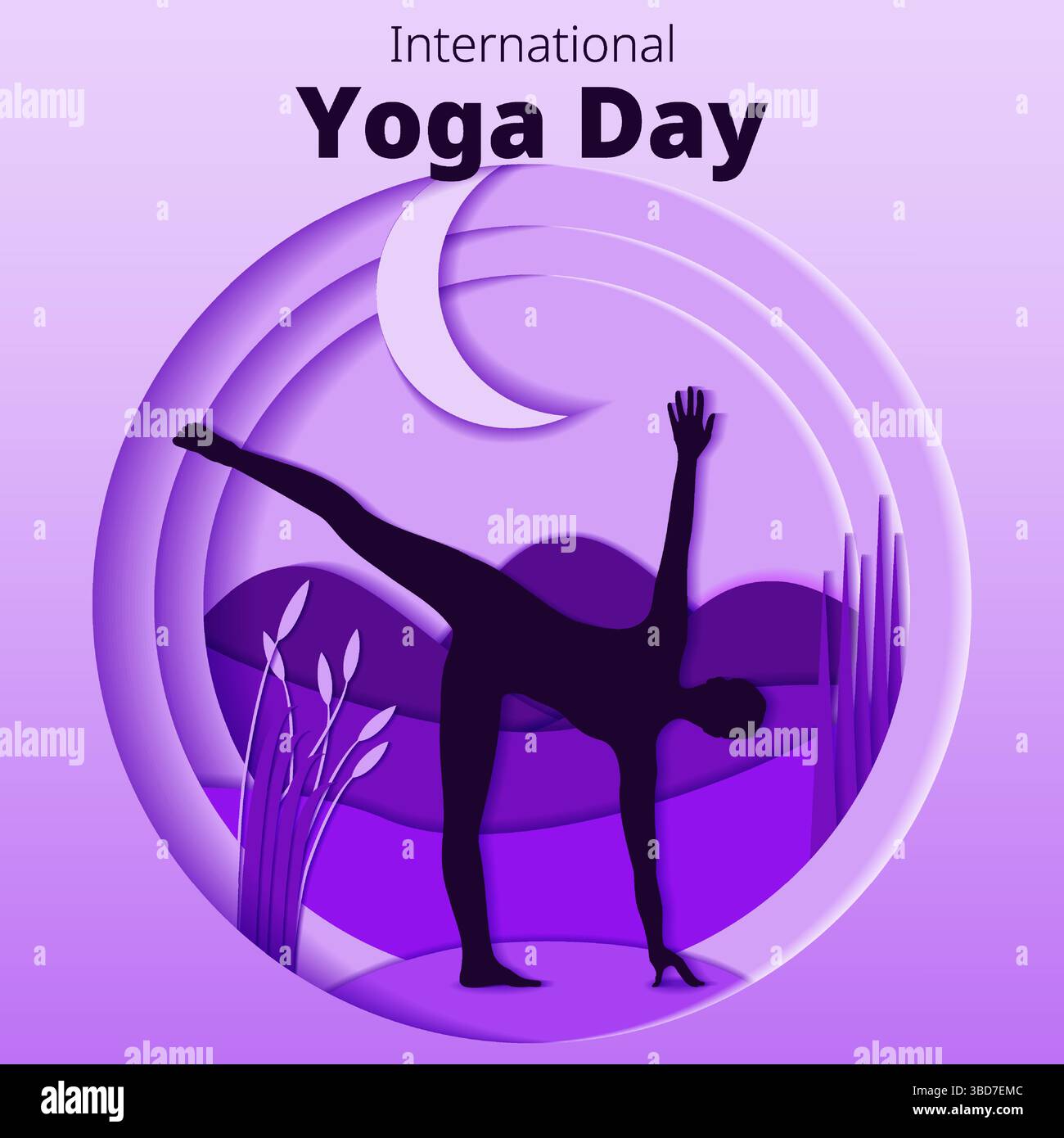 International Yoga Day. Square template. Ardha Chandrasana pose. Half ...