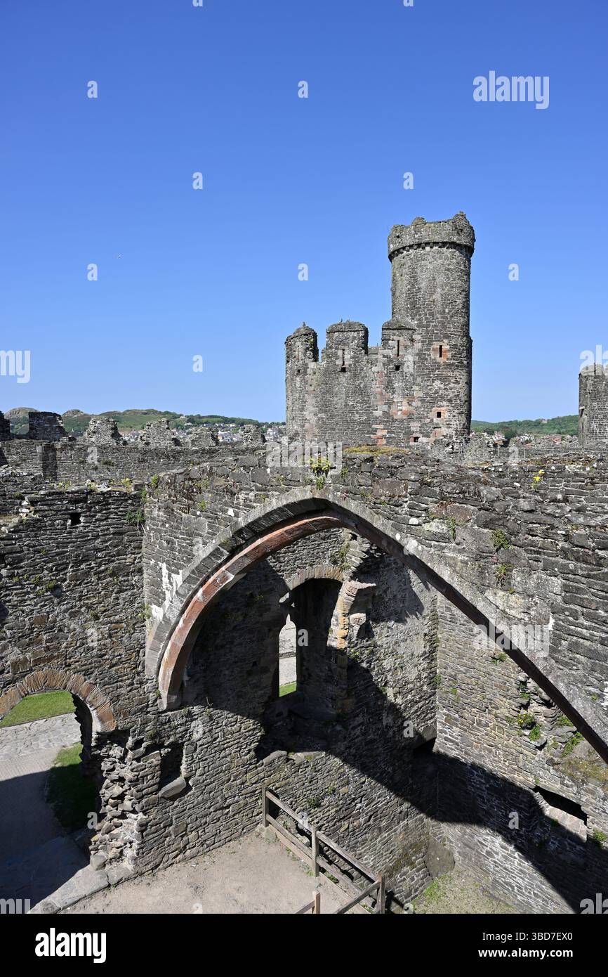 section of Conwy Castle, Wales May Stock Photo - Alamy