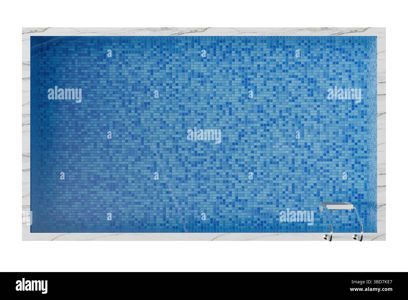 Top view of a rectangular swimming pool featuring vibrant blue mosaic ...