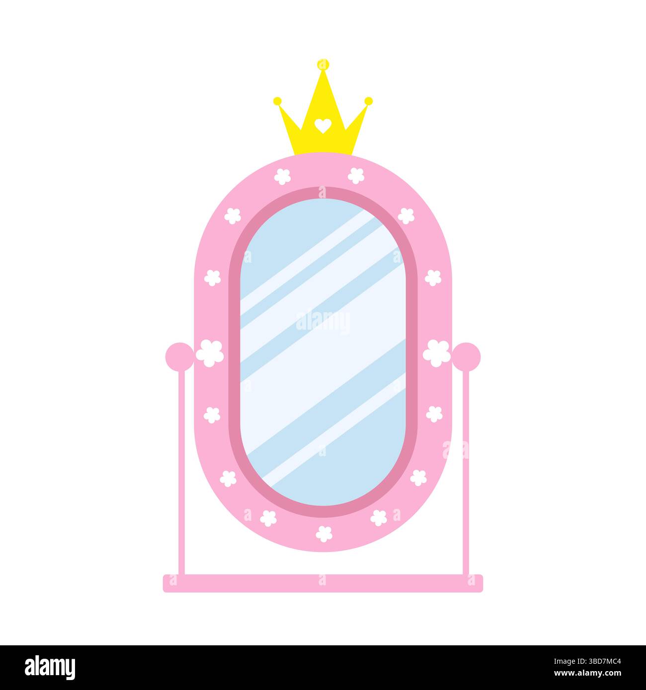 Princess mirror. Elegant floor pink mirror with gold crown. Female ...