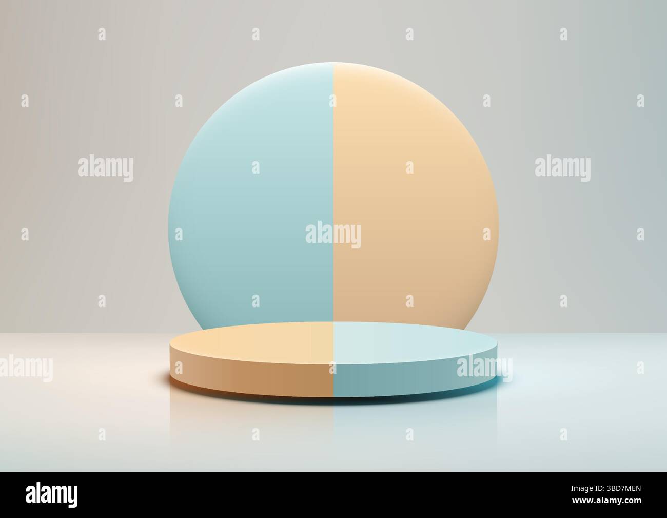 minimalist 3d scene a split yellow and light blue circular backdrop ...