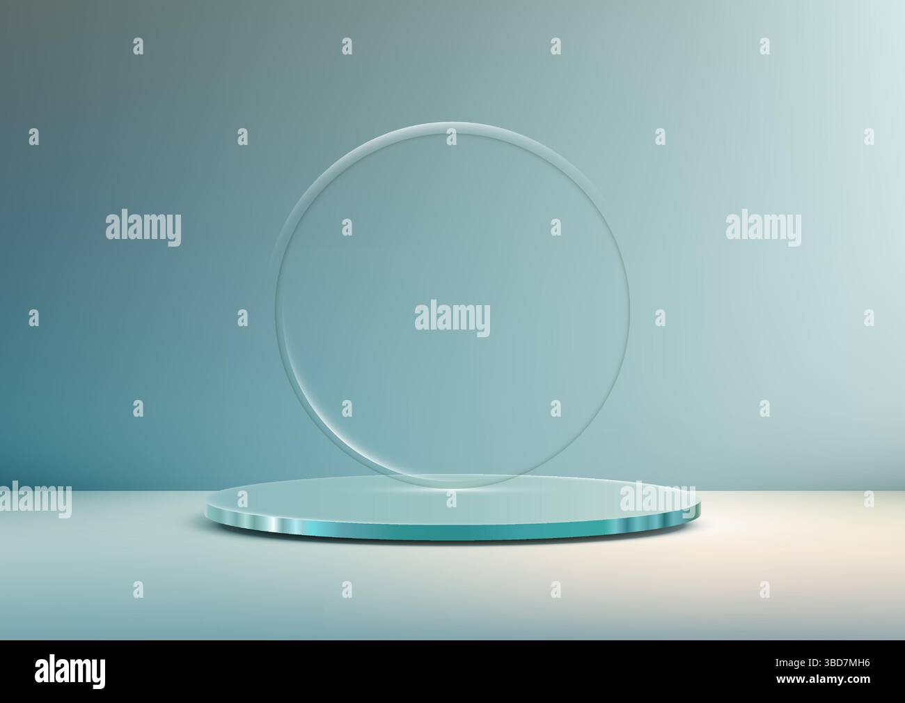 minimalist round clear glass frame placed on light blue circular ...