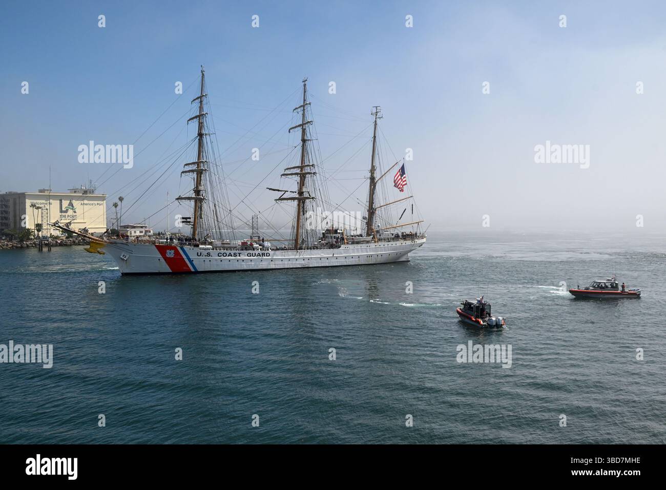 U.S. Coast Guard Cutter Eagle (WIX 327) sails past the Port of Los ...