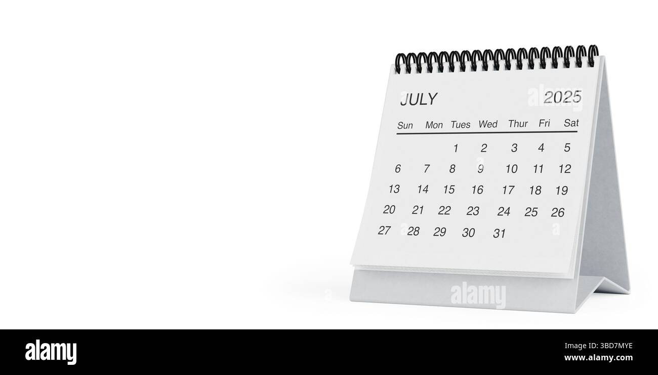 White Desk Monthly July 2025 Business Calendar on a white background ...