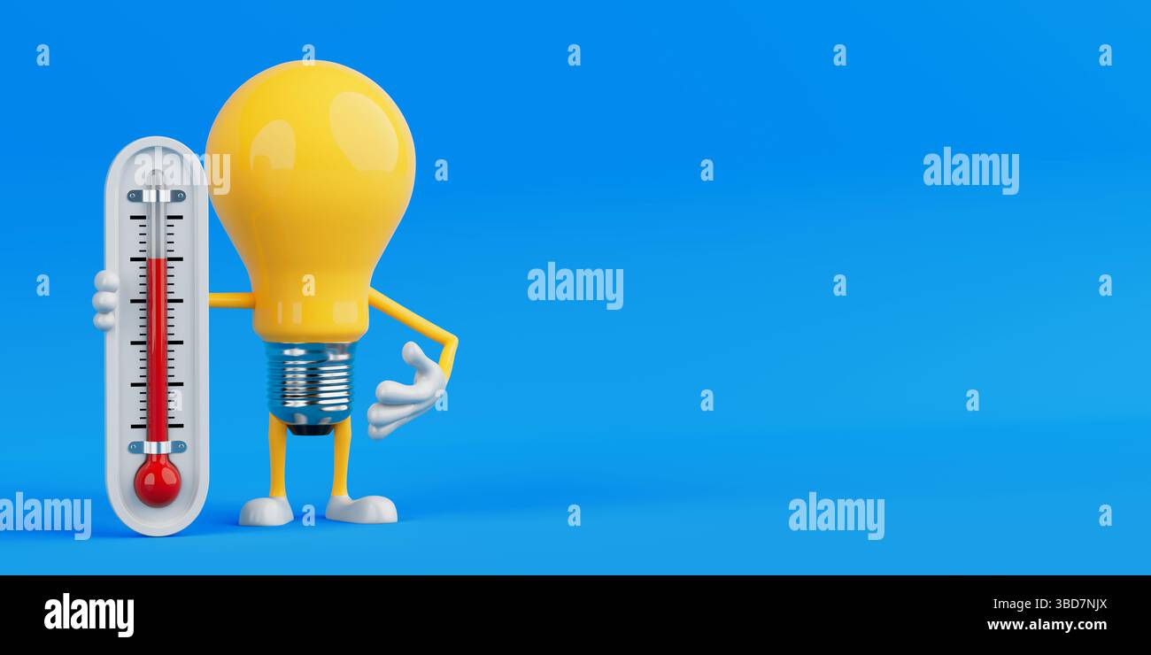 Heat Concept And High Temperature. Yellow Light Bulb Character Holding ...