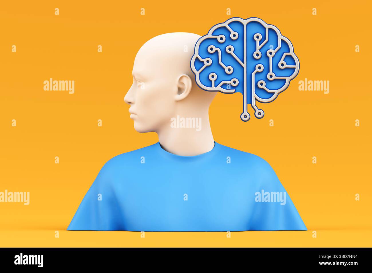 Artificial Intelligence And Human Integration Concept. Human Bust With ...