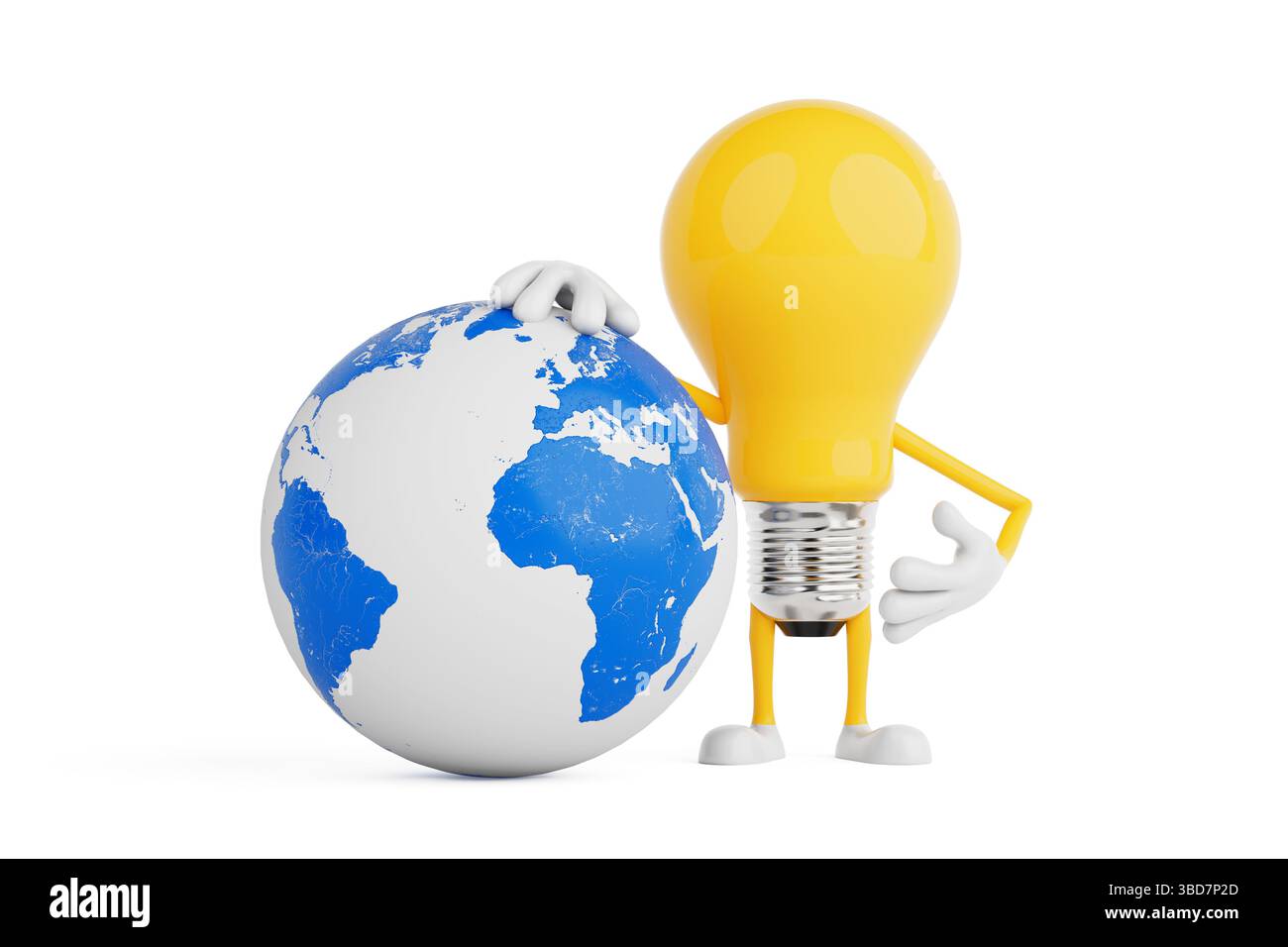 Global Innovation And Knowledge Concept. Yellow Light Bulb Character ...