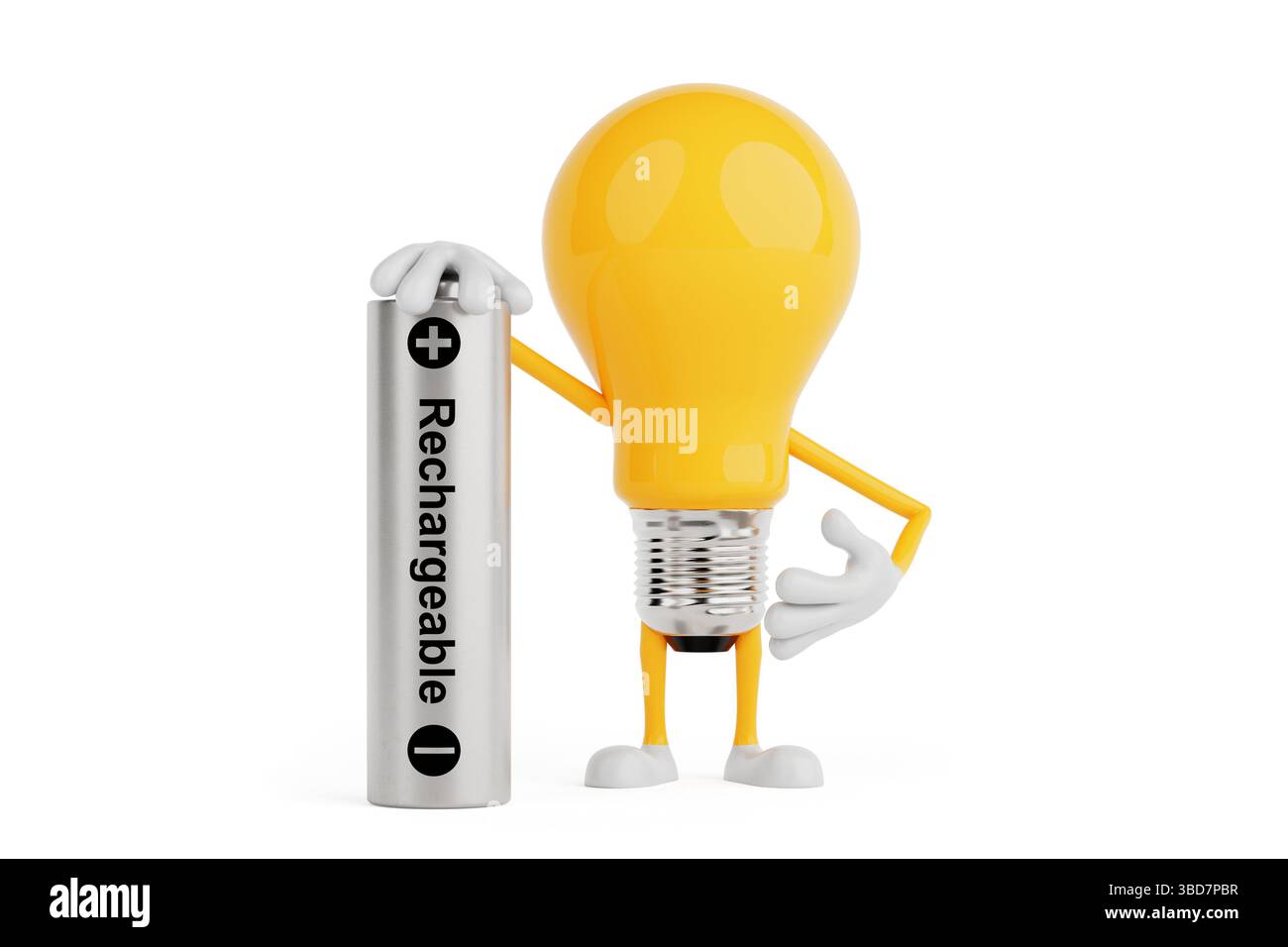 Energy Saving And Recharge Concept. Yellow Light Bulb Character ...