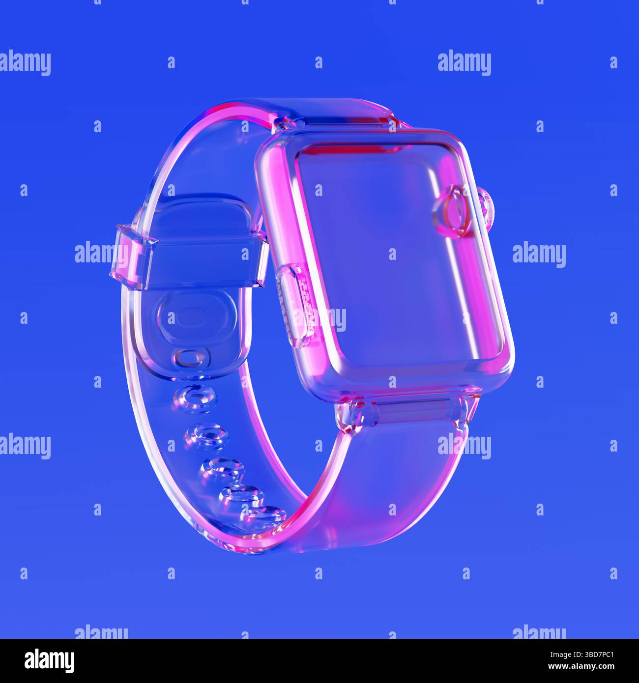 Futuristic Tech Accessory. Glass Transparent Smartwatch In Neon Pink ...