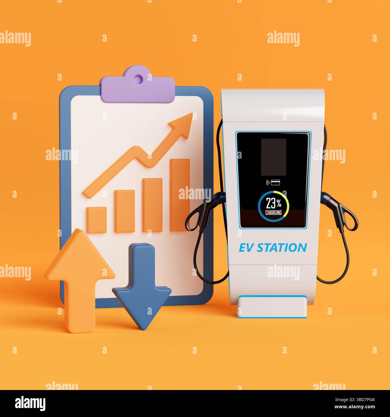 Electric Mobility Growth Concept. EV Charging Station With Graphs And ...