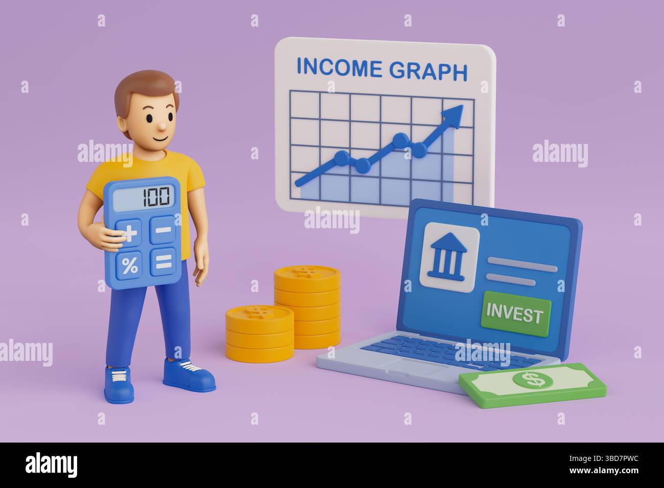 Financial Planning And Investment Growth Concept. Cartoon Man Holding ...