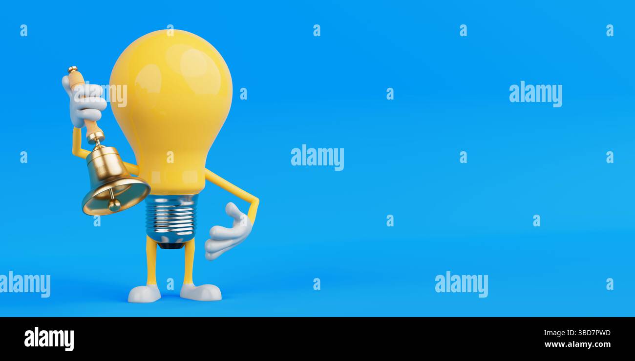 Attention And Alert Concept. Yellow Light Bulb Character Holding A ...