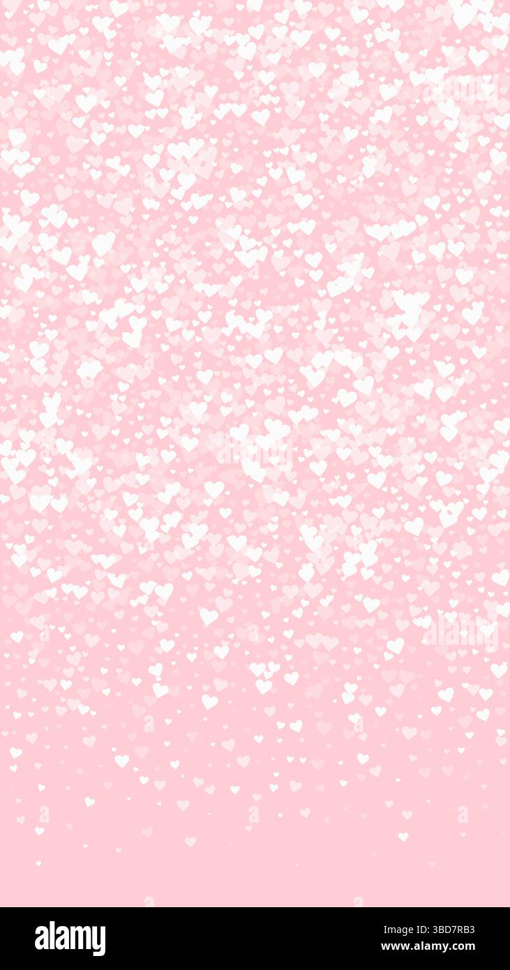 Falling hearts valentine card template. White hearts scattered on pink ...