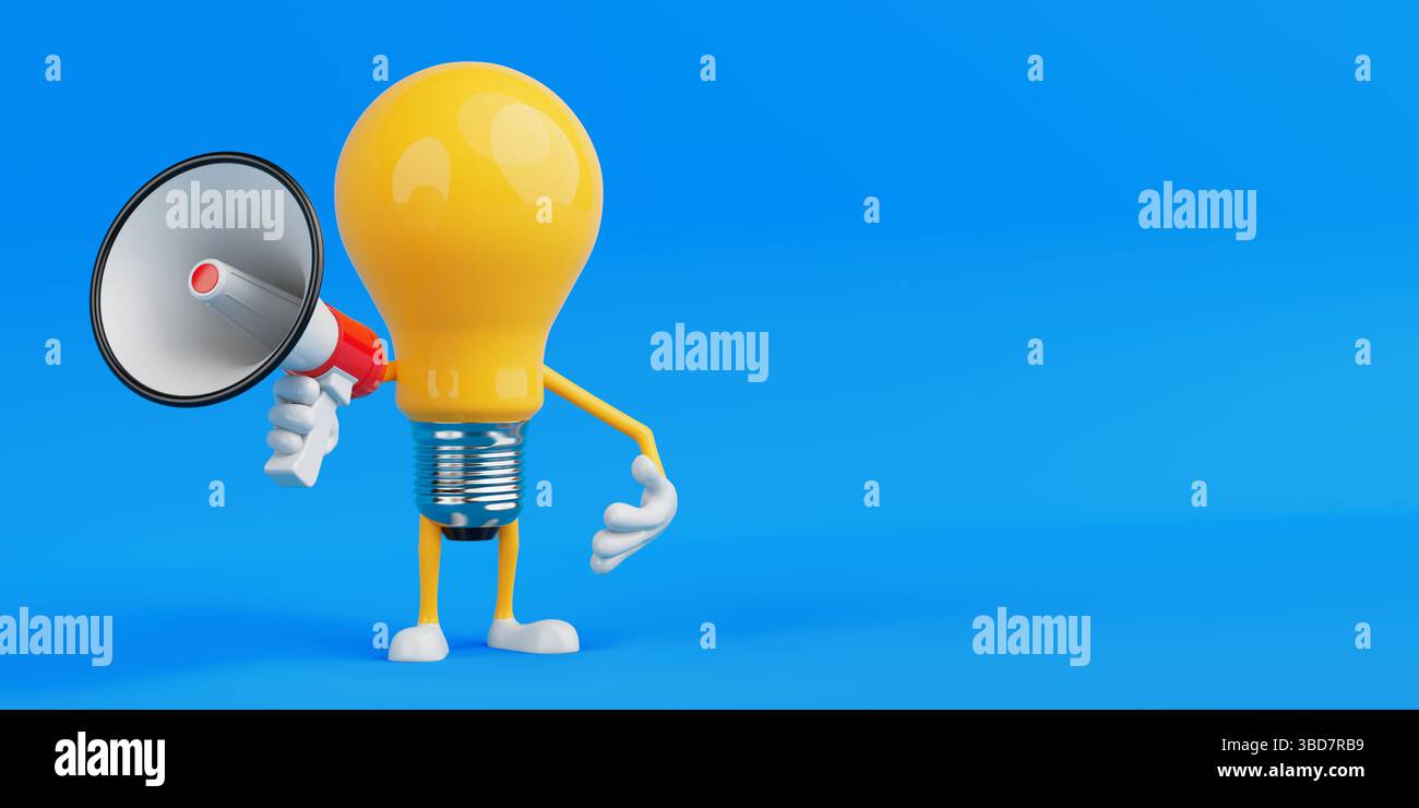 Creative Communication Concept. Yellow Light Bulb Character Holding ...