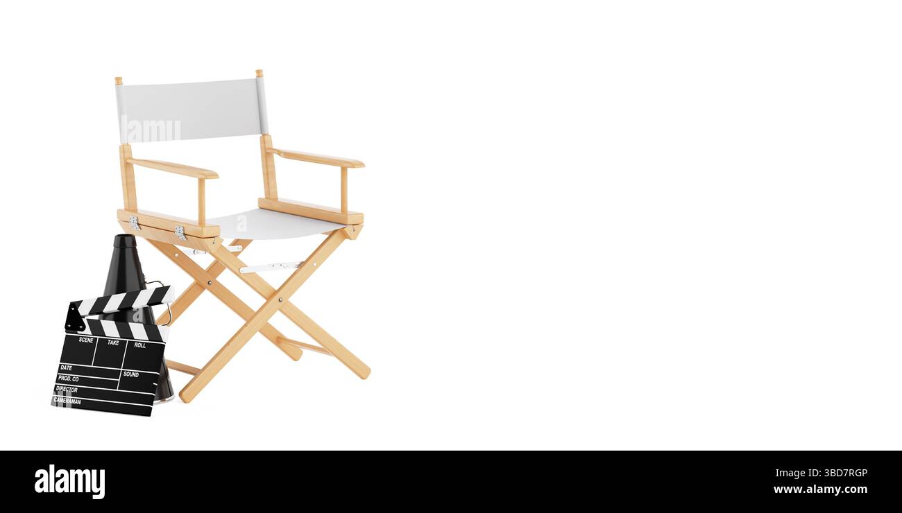 Film Production Concept. White Director’s Chair With Clapboard And ...
