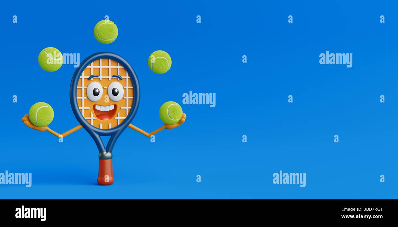 Sport And Fun Concept. Smiling Tennis Racket Character Juggling Tennis ...