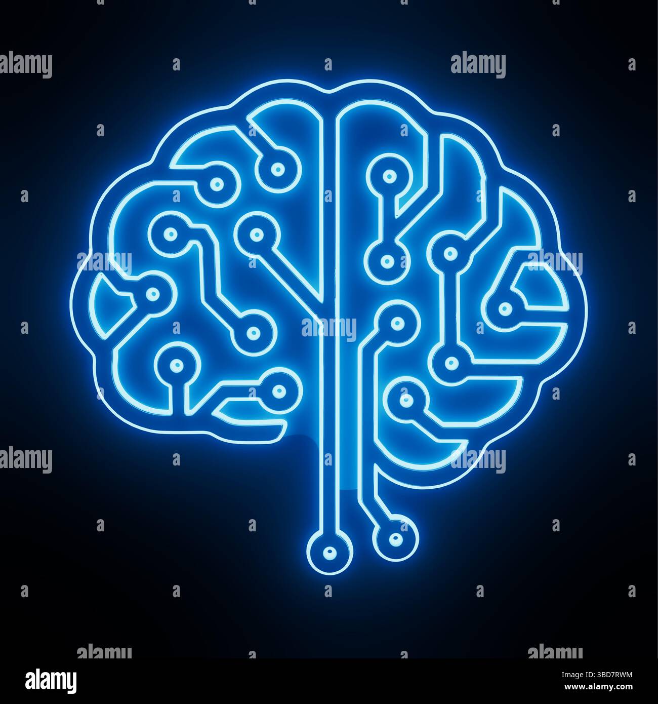 Artificial Intelligence Concept. Glowing Blue Brain With Circuit ...