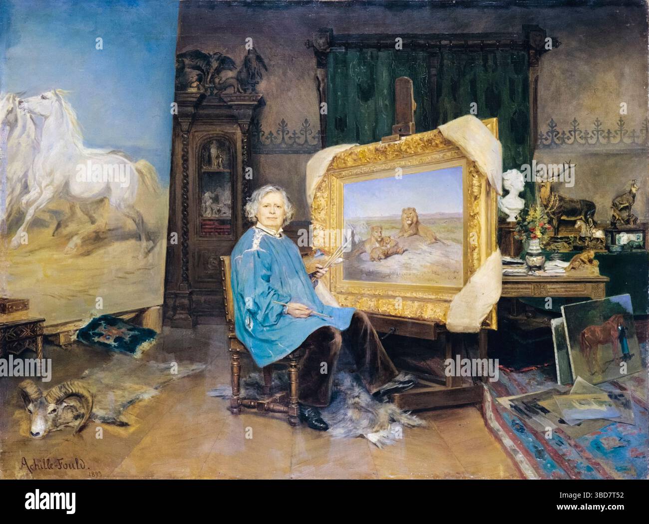 Rosa Bonheur in her studio. Portrait painting of the female French ...