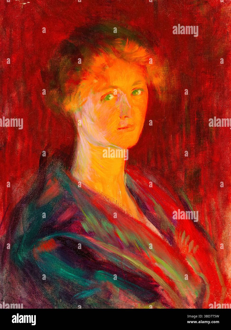 Ellen Day Hale portrait painting, Woman by Firelight, oil on canvas ...