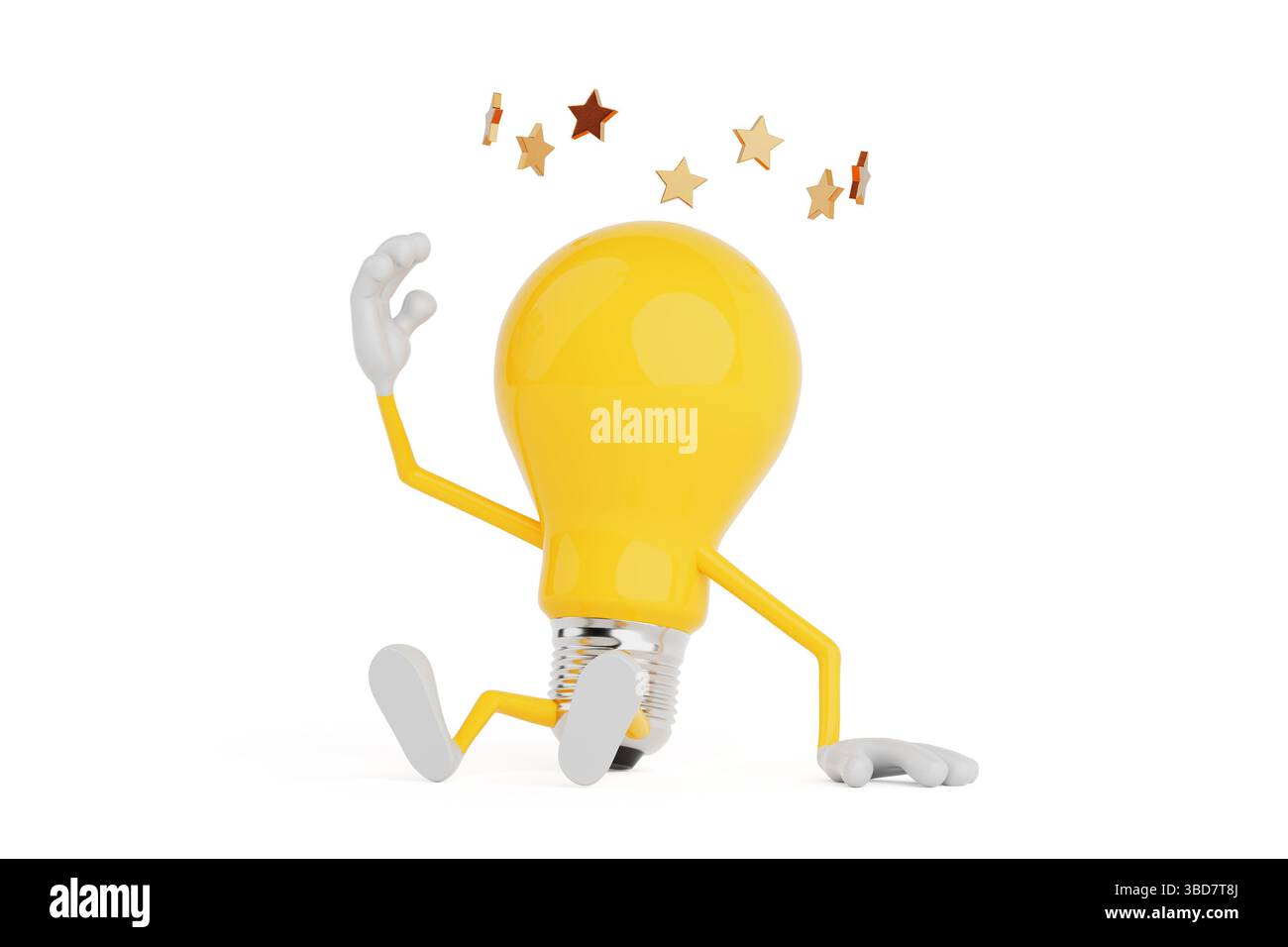 Creative Concept Of Fatigue Or Failure. Light Bulb Character Sitting On ...