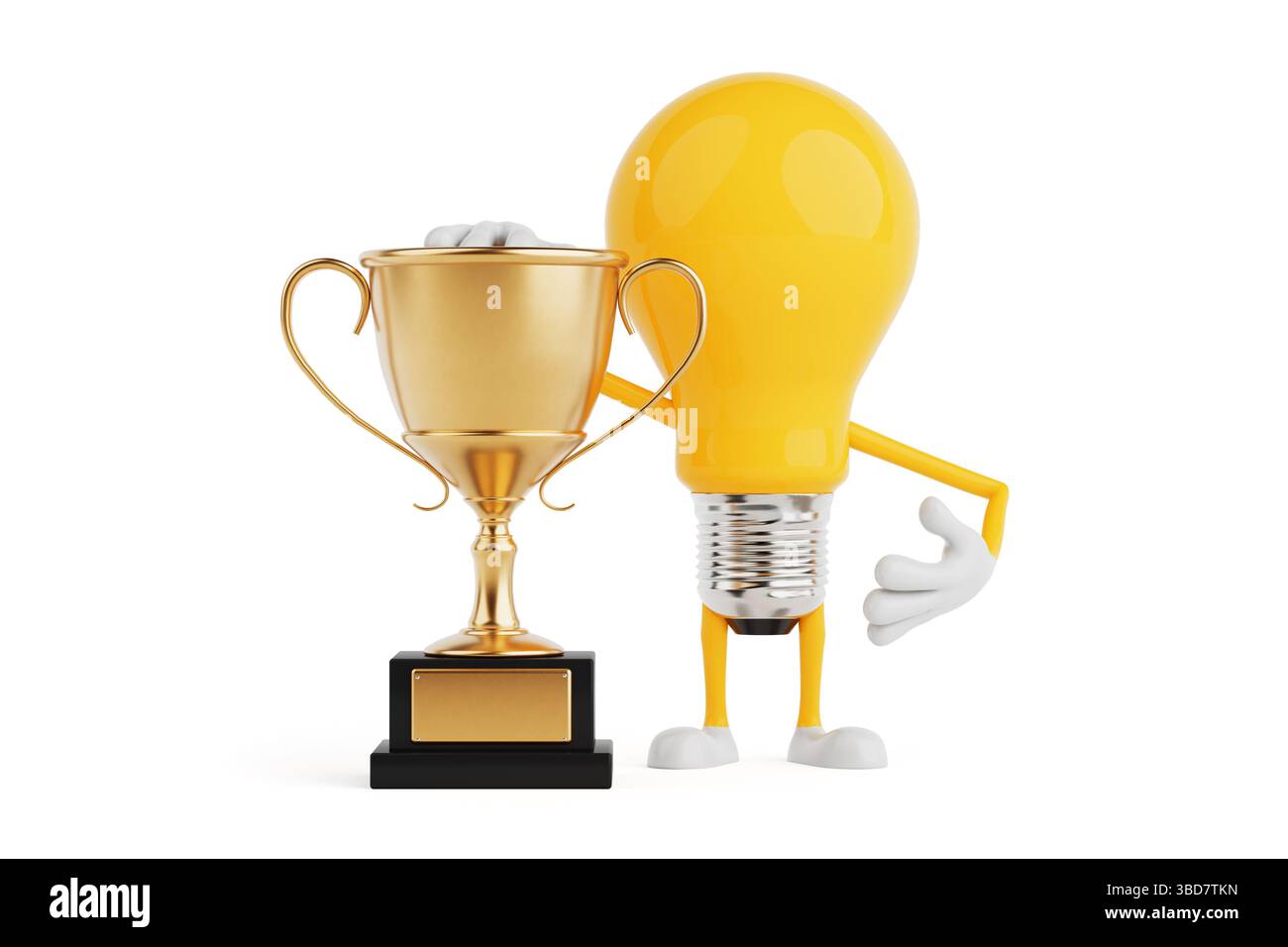 Success And Recognition Concept. Yellow Light Bulb Character Holding ...