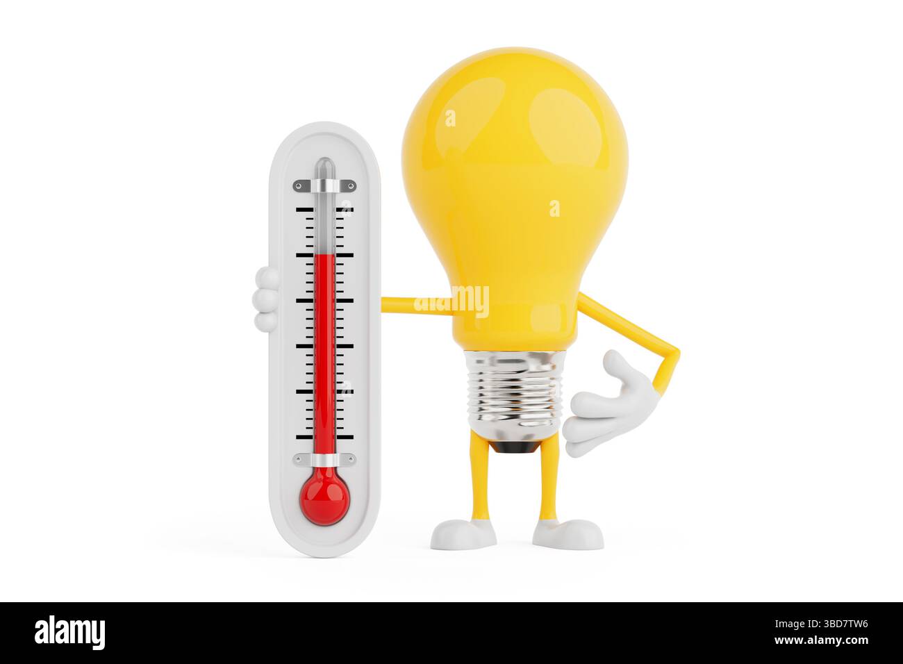 Heat Concept And High Temperature. Yellow Light Bulb Character Holding ...