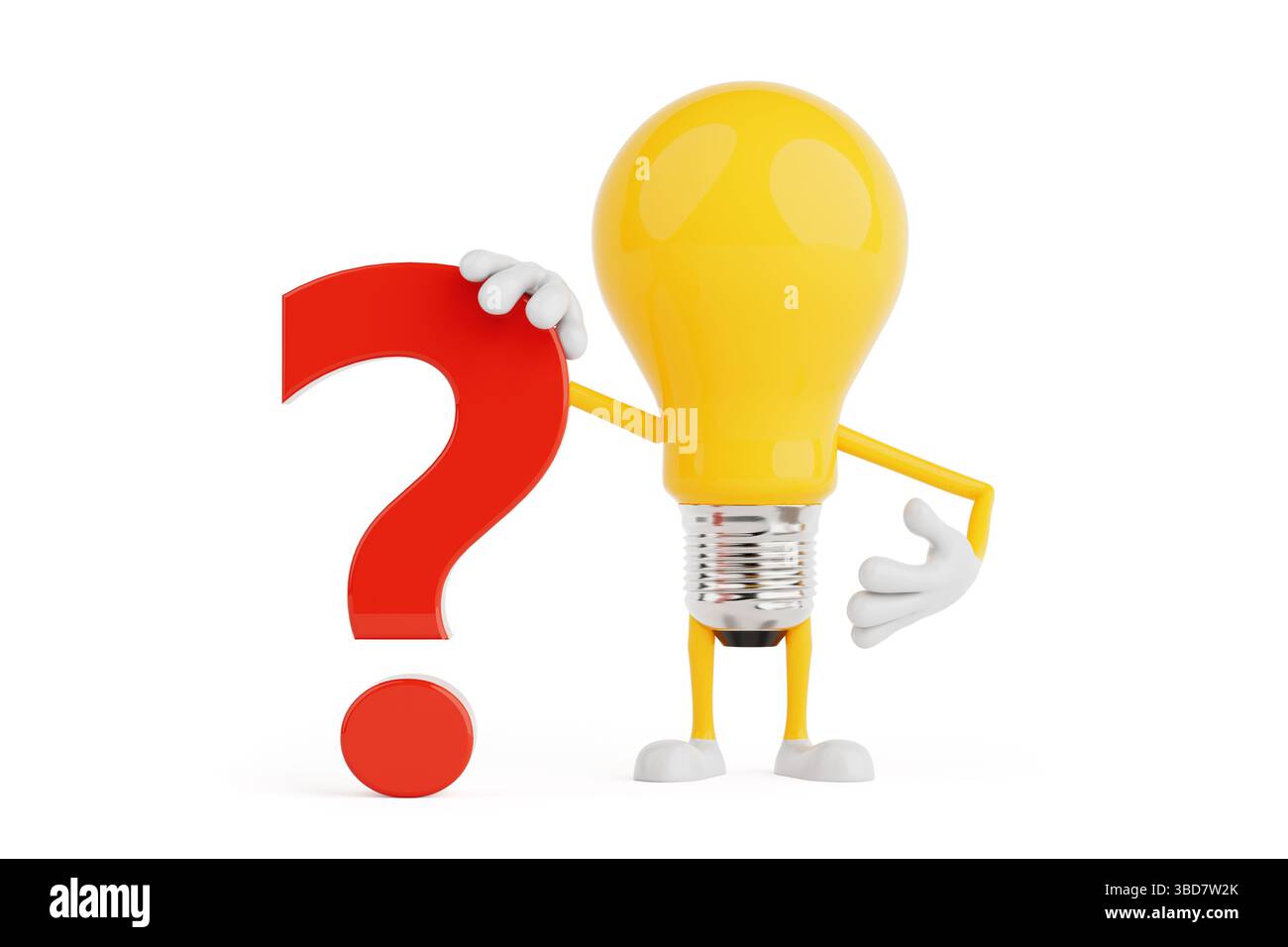 Curiosity And Questioning Concept. Light Bulb Character Holding Large Red Question Mark On White ...