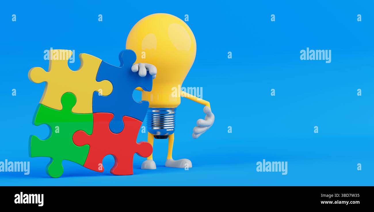 Problem Solving And Teamwork Concept. Light Bulb Character Holding ...