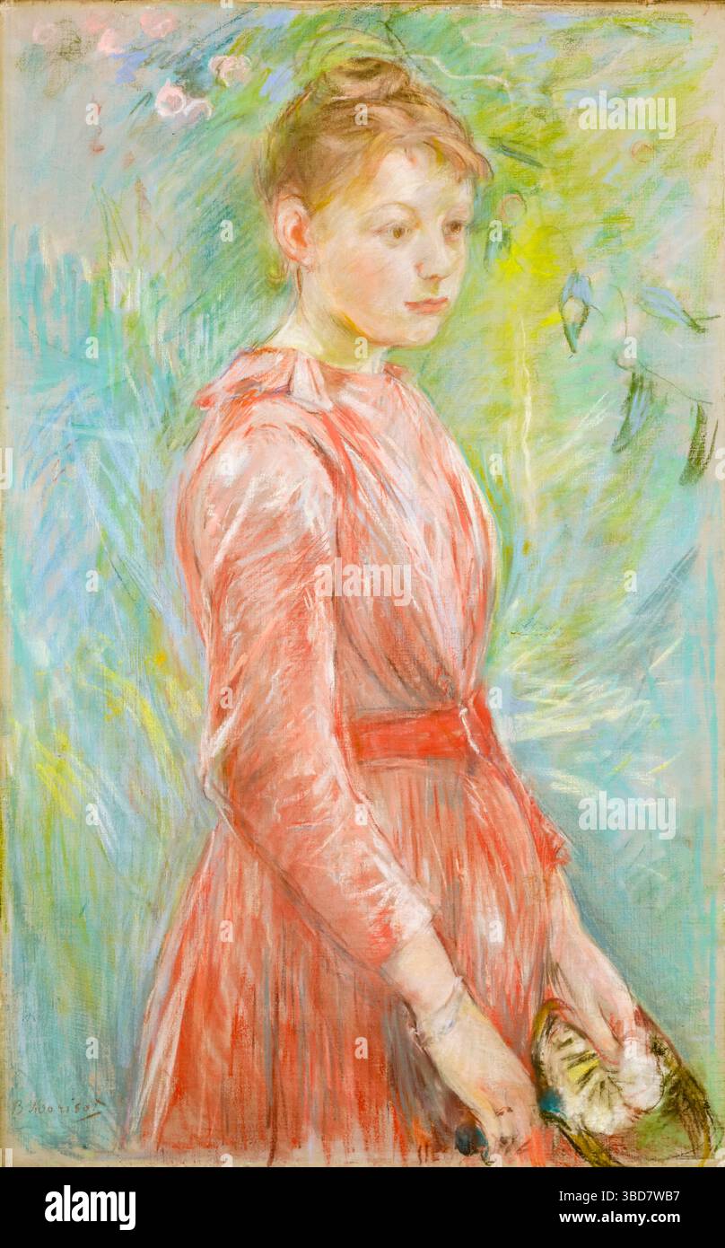Berthe Morisot, Girl in Rose Dress, portrait painting in pastel, 1888 ...