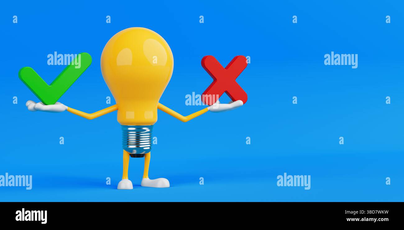 Decision Making Concept With Positive And Negative Choice. Light Bulb ...