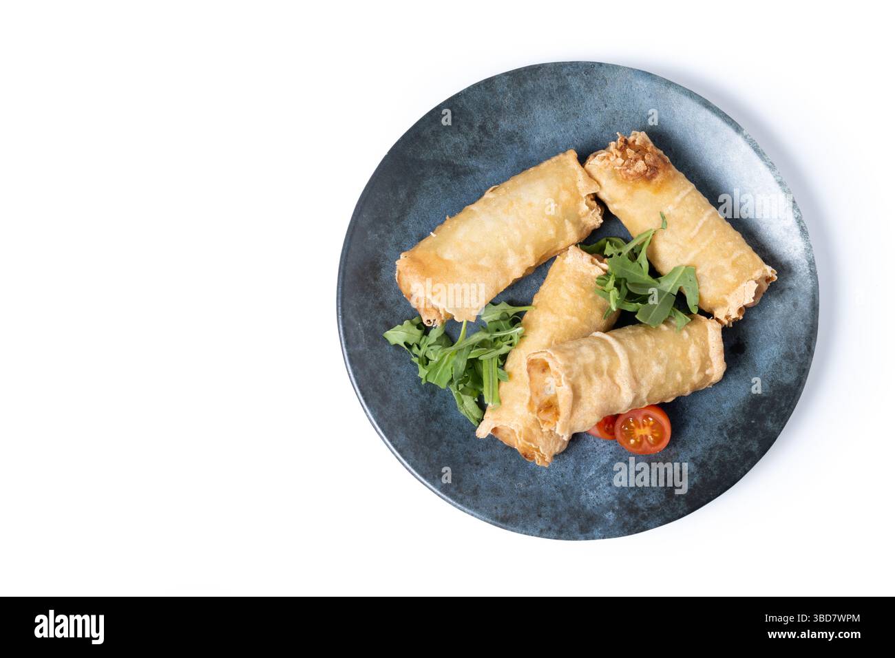 Crispy Spring Rolls on Ceramic Plate isolated on white background Stock ...
