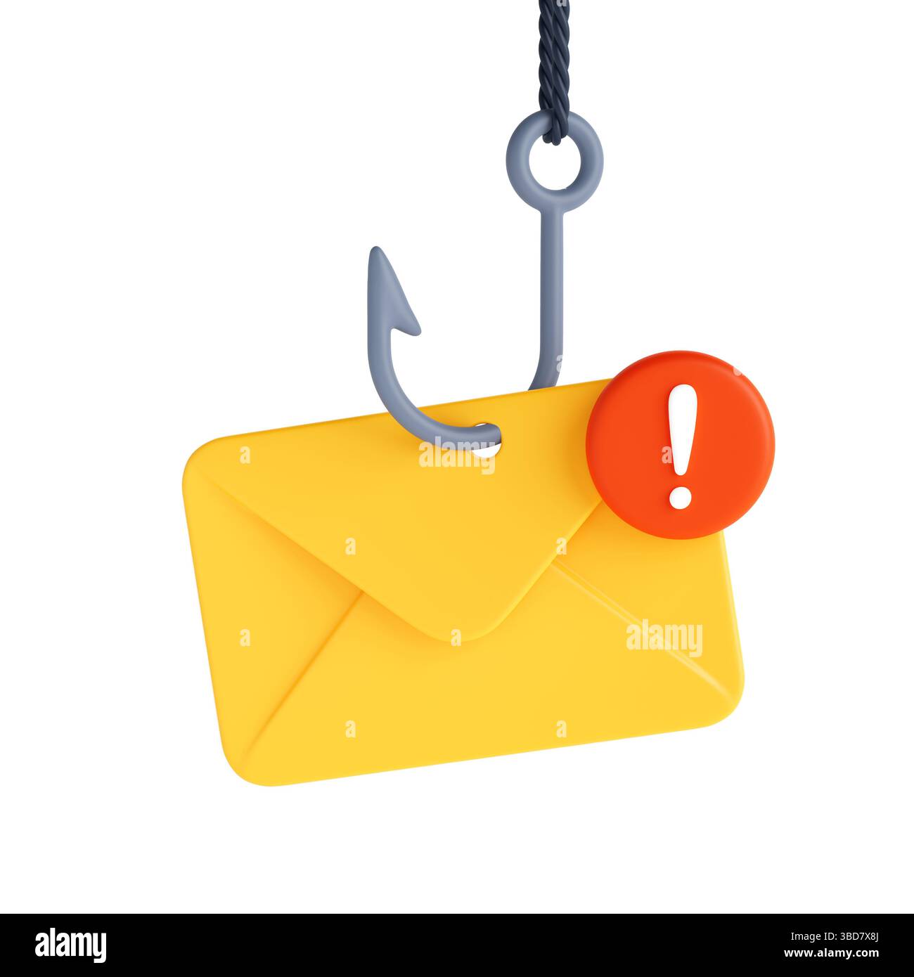 Cybersecurity And Phishing Alert Concept. Yellow Envelope On Fish Hook ...