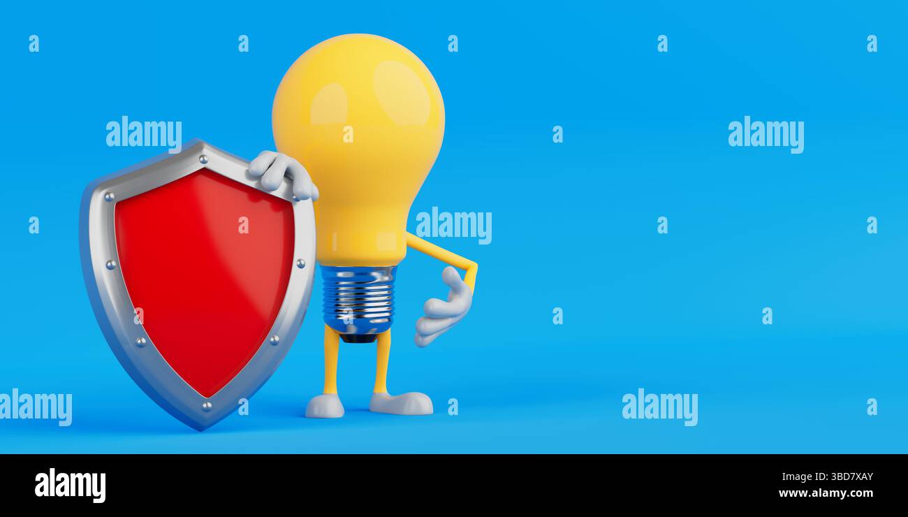 Security And Protection Concept. Yellow Light Bulb Character Holding ...