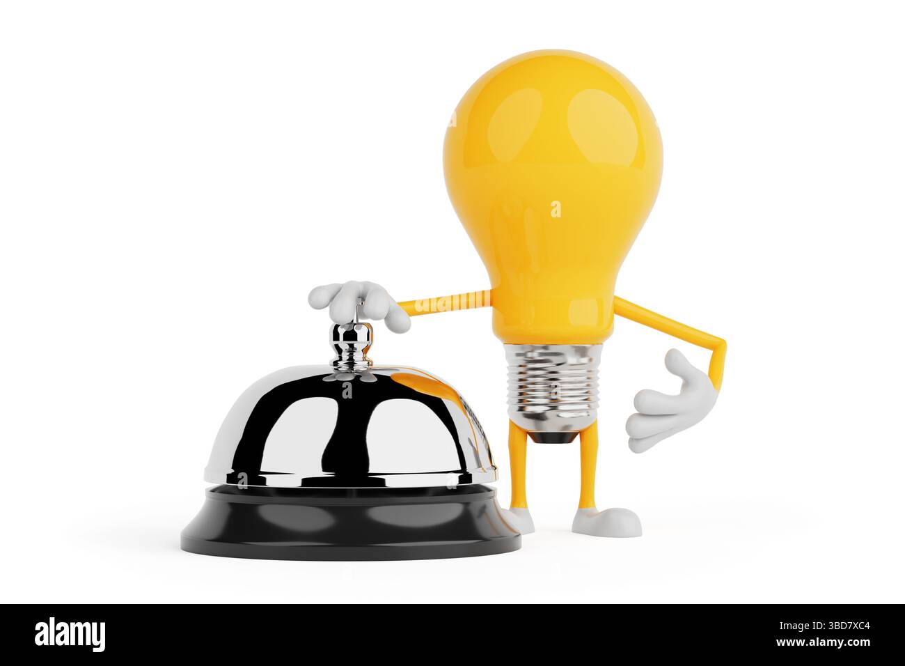 Customer Service Concept. Yellow Cartoon Light Bulb Character Pressing ...