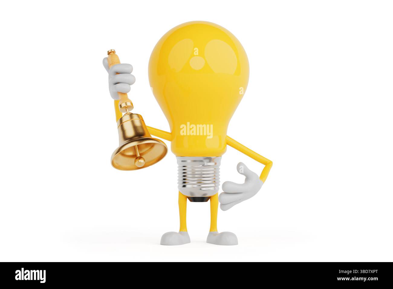 Attention And Alert Concept. Yellow Light Bulb Character Holding A ...