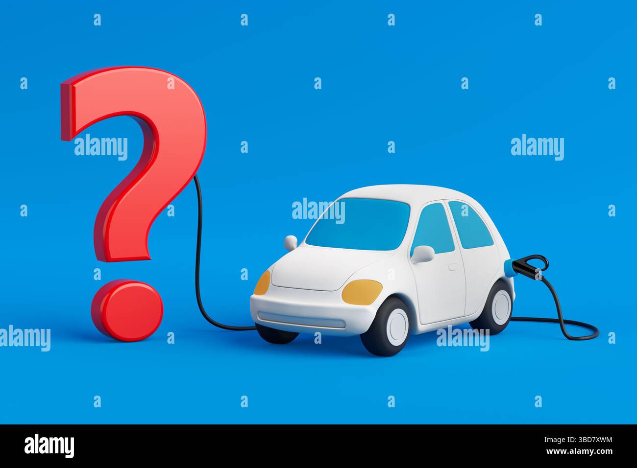 Electric Vehicle Question Concept. Cartoon Electric Car Plugged Into ...