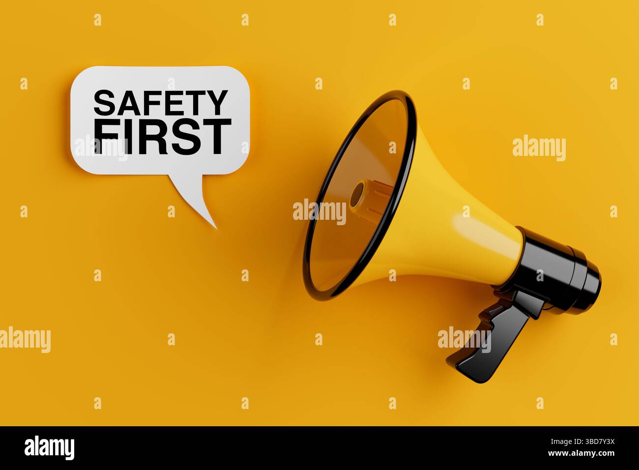Safety Awareness Concept. Yellow Megaphone With Speech Bubble Saying ...