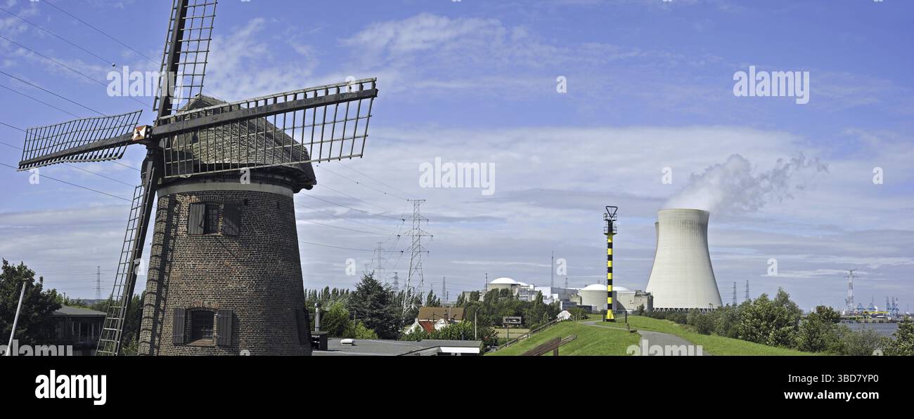 The windmill Scheldedijkmolen and cooling towers of the Doel Nuclear ...